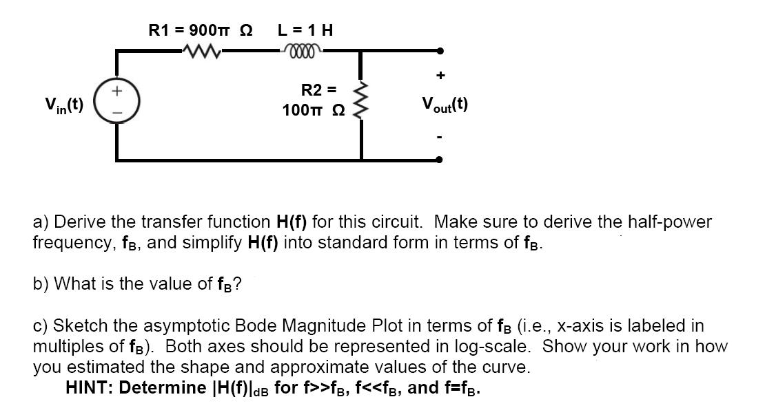 Solved Derive the transfer function H(f) for this circuit. | Chegg.com