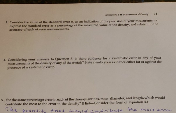 Laboratory 2 Morsurement of Density 31 3. Consider | Chegg.com