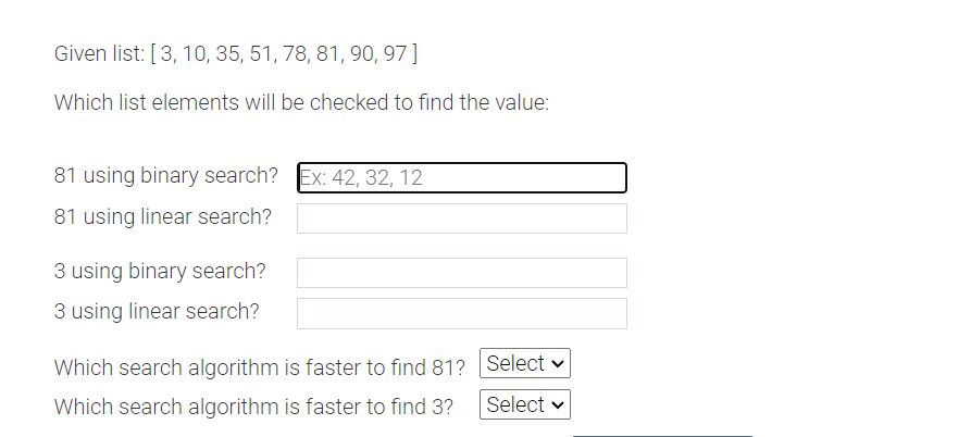 Solved Given list: 3,10,35,51,78,81,90,97Which list elements | Chegg.com