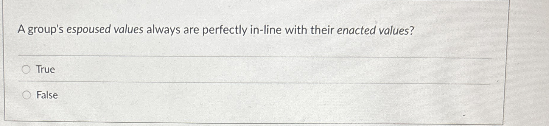 Solved A group's espoused values always are perfectly | Chegg.com