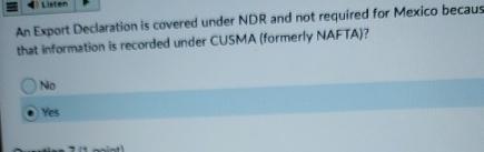 Solved An Export Declaration is covered under NDR and not | Chegg.com