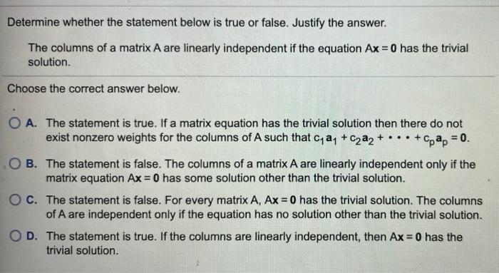 Solved Determine whether the statement below is true or | Chegg.com