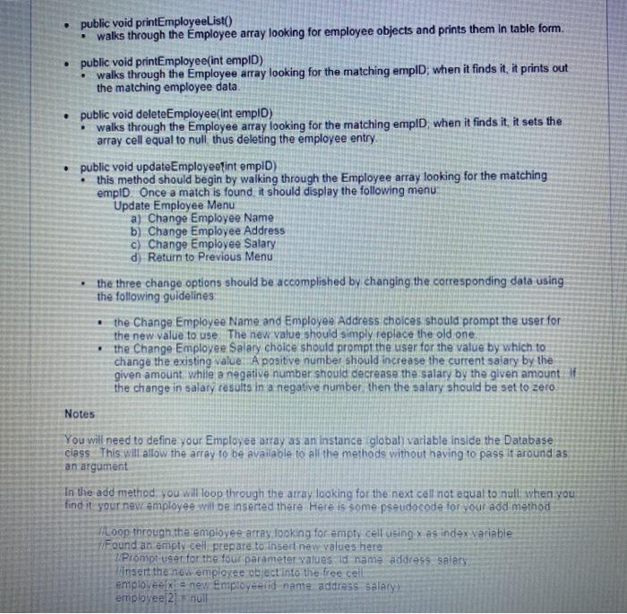 Solved Employee class Instance variables • private int | Chegg.com