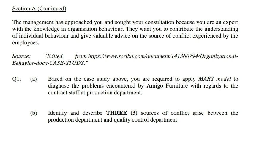 Solved Section A Case Study: Puzzle at Amigo Furniture | Chegg.com