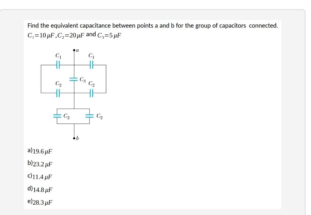 Solved Find the equivalent capacitance between points a and | Chegg.com