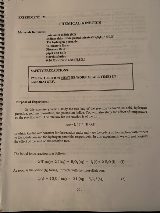 Solved EXPERIMENT : 22 CHEMICAL KINETICS Materials Required: | Chegg.com