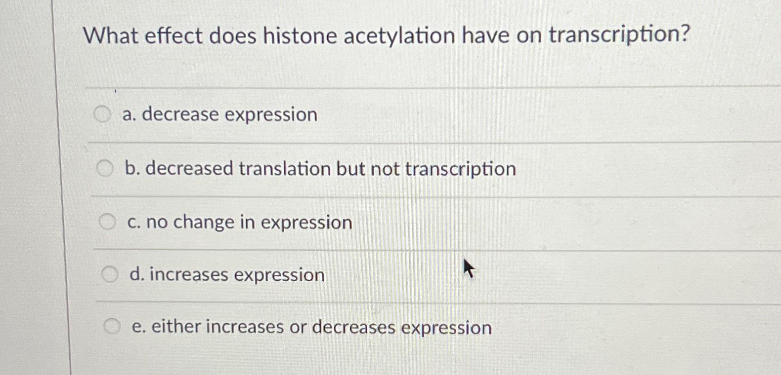 Solved What effect does histone acetylation have on | Chegg.com