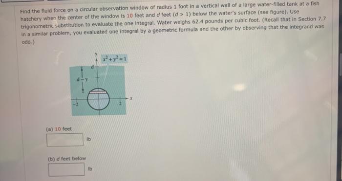 Solved Find the fluid force on a circular observation window | Chegg.com