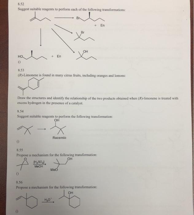 Solved 8.52 Suggest suitable reagents to perform each of the | Chegg.com