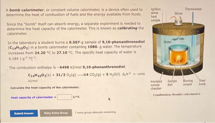 Solved A bomb calorimeter, or constant volume calorimeter, | Chegg.com