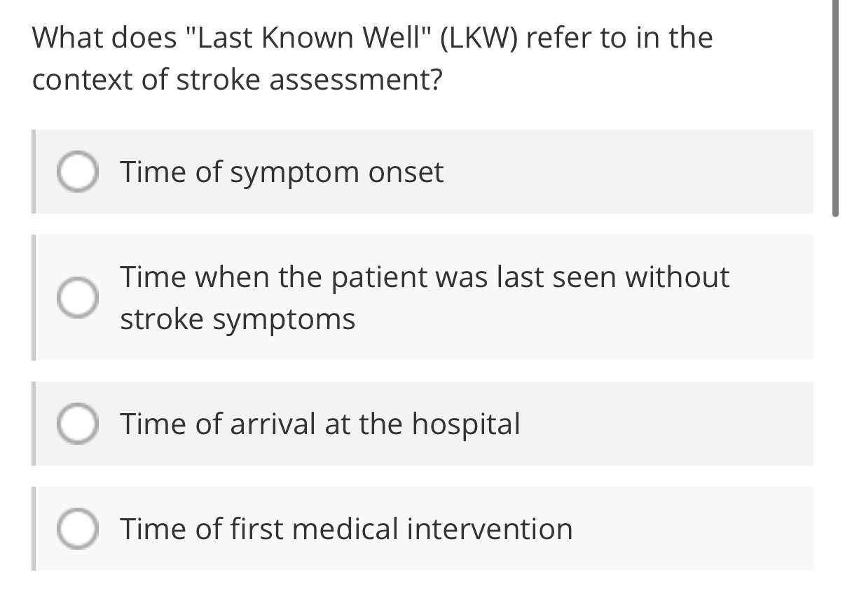 Solved context of stroke assessment?Time of symptom | Chegg.com