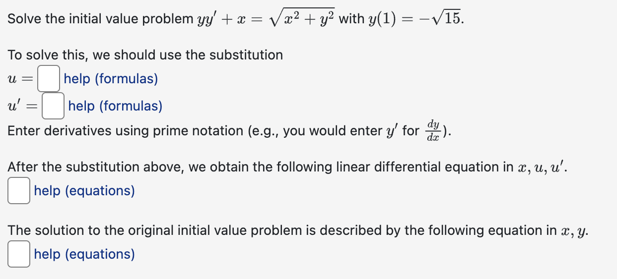Solved Solve the initial value problem yy'+x=x2+y22 ﻿with | Chegg.com