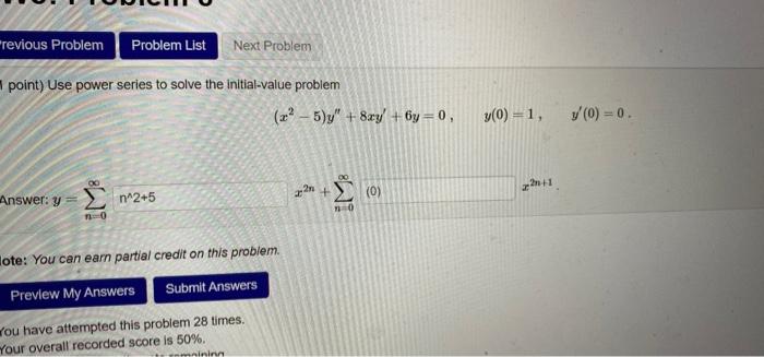 Solved revious Problem Problem List Next Problem point) Use | Chegg.com
