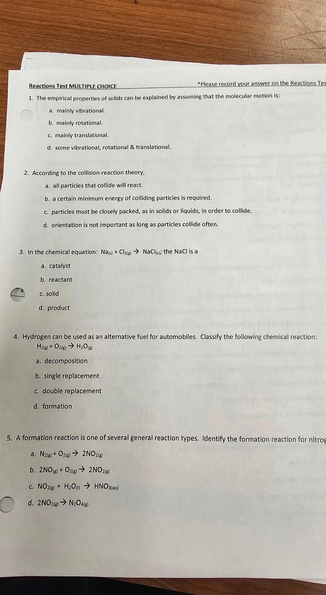 Solved Reactions Test MULTIPLE CHOICE 1. The empirical | Chegg.com