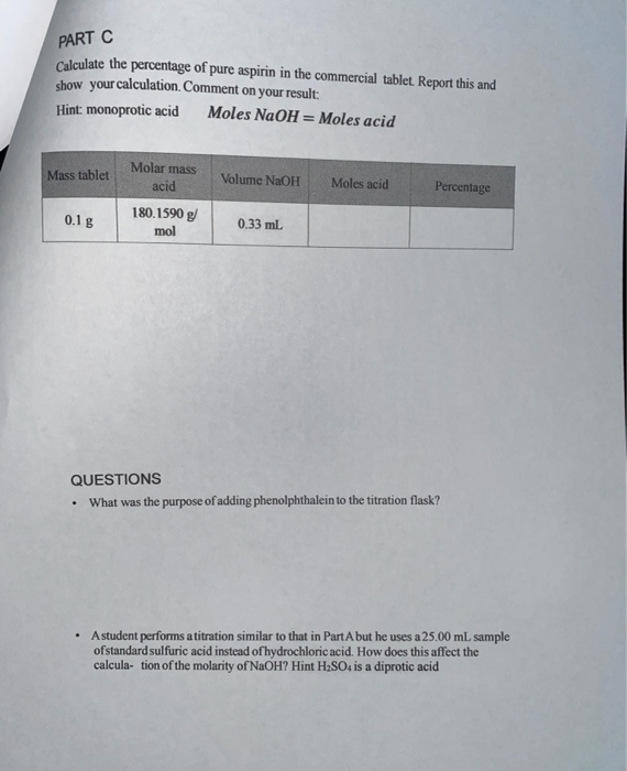 Solved PART A Calculate the molarity of the NaOH solution | Chegg.com