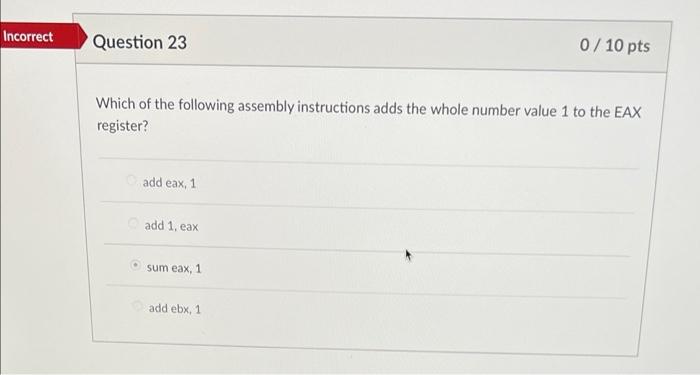 Solved which of the following assembly instructions adds the | Chegg.com