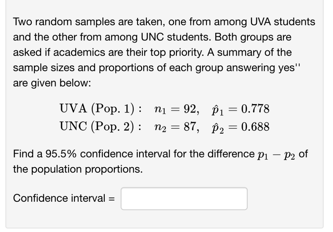 Solved Two random samples are taken, one from among UVA | Chegg.com