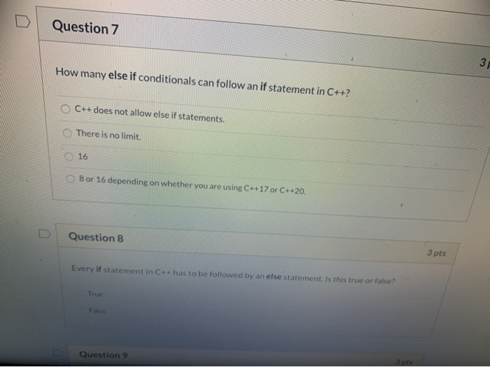 Solved Question 7 How many else if conditionals can follow | Chegg.com