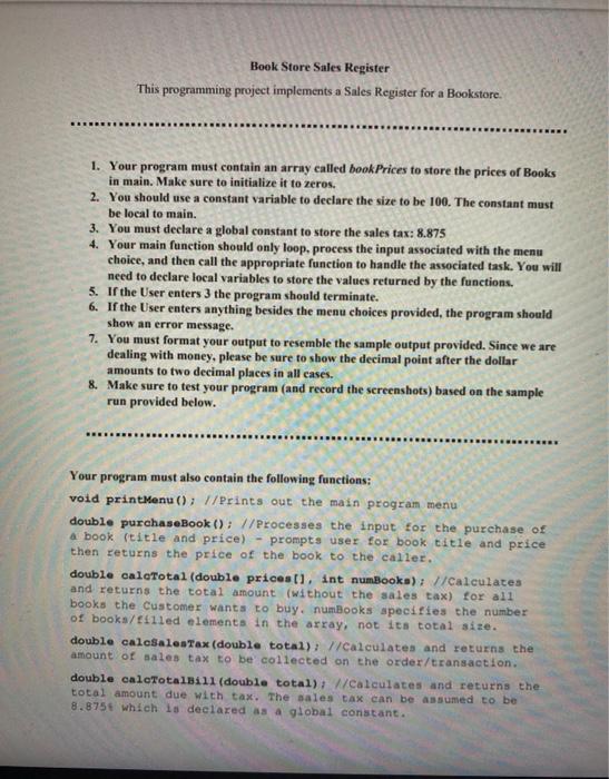 Solved Book Store Sales Register This programming project | Chegg.com