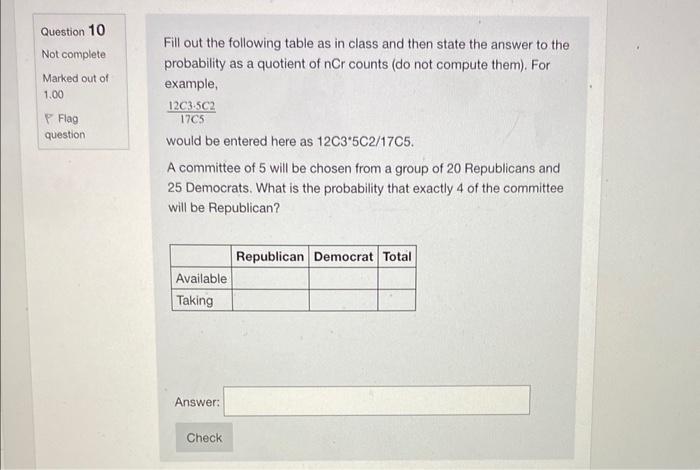 Solved Question 1 Using the formula nCr=r!(n−r)!n!, in the | Chegg.com