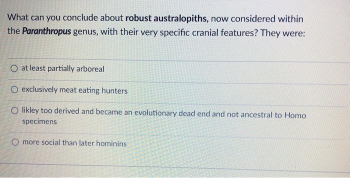 Solved What can you conclude about robust australopiths, now | Chegg.com