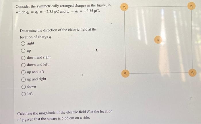 Solved Consider the symmetrically arranged charges in the | Chegg.com