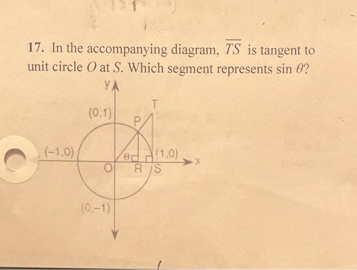 Solved 17. In the accompanying diagram, TS is tangent to | Chegg.com