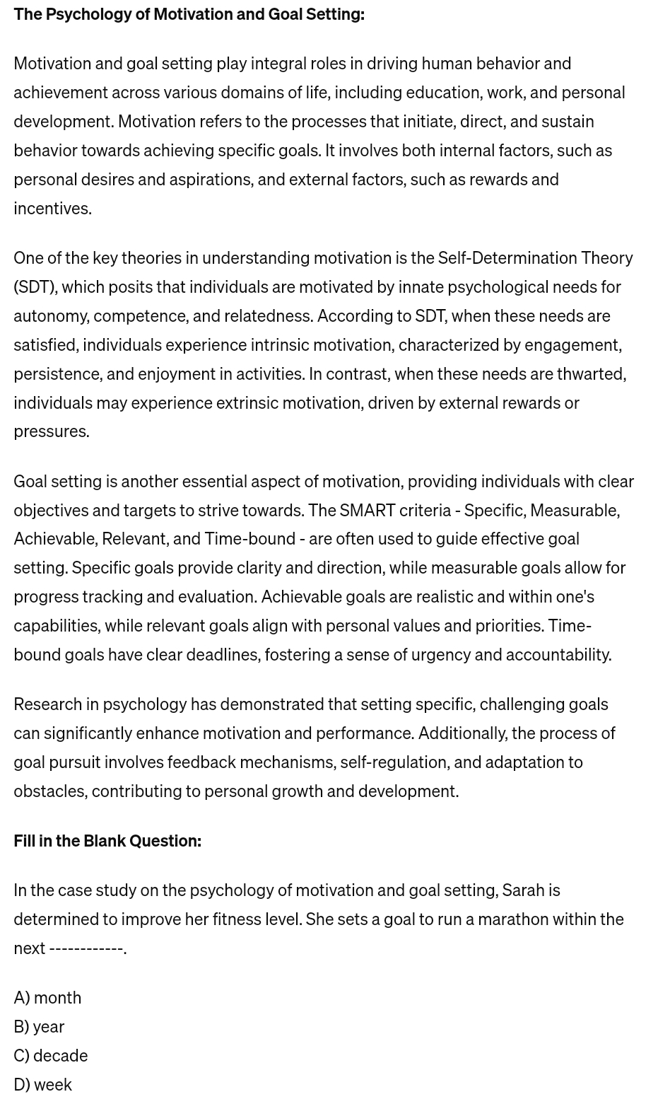 Solved The Psychology of Motivation and Goal | Chegg.com