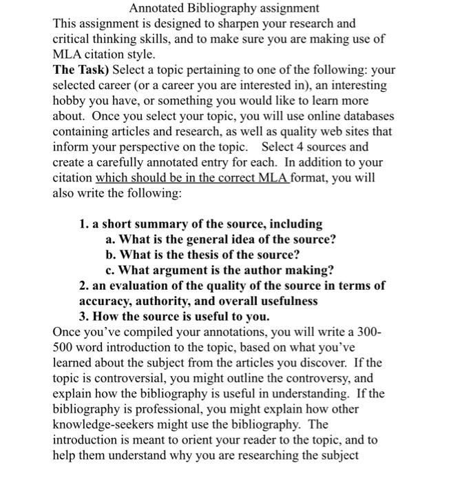 Annotated Bibliography assignment This assignment is | Chegg.com