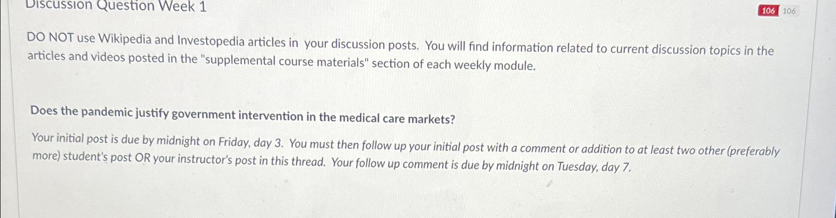Solved Discussion Question Week 1106106DO NOT use Wikipedia | Chegg.com