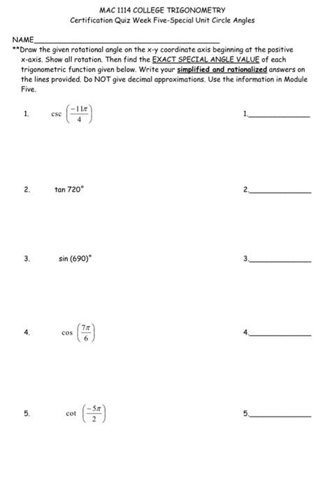 Solved MAC 1114 COLLEGE TRIGONOMETRY Certification Quiz Week | Chegg.com