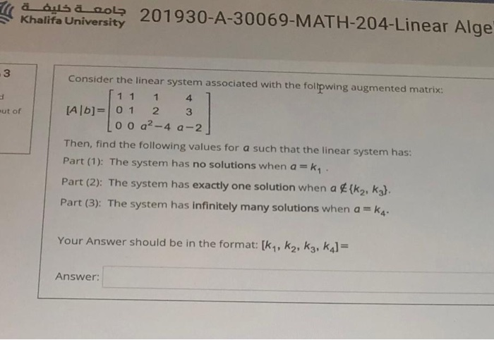 Solved ää сo 201930-A-30069-MATH-204-Linear Alge Khalifa | Chegg.com
