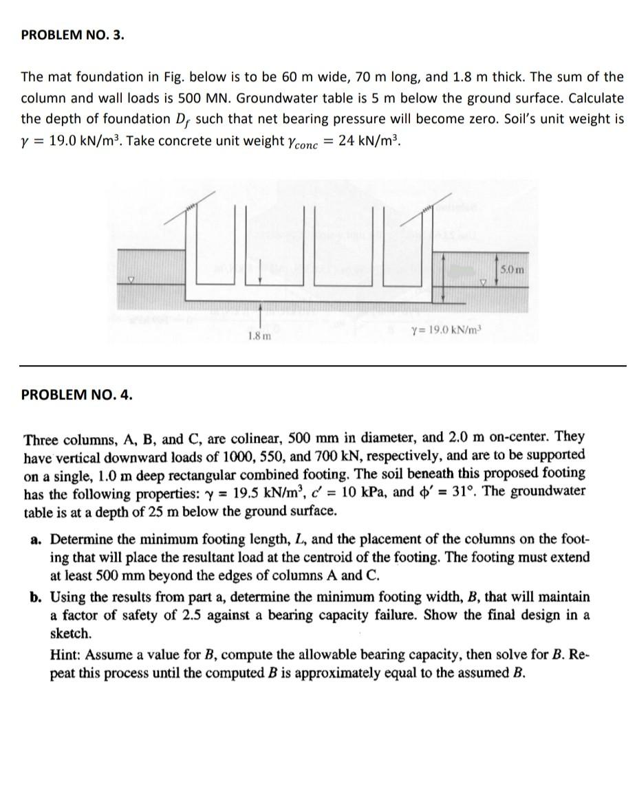 Solved PROBLEM NO. 3. The mat foundation in Fig. below is to | Chegg.com