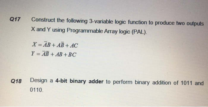 Solved Q17 Construct the following 3-variable logic function | Chegg.com Solved Q17 Construct the following 3-variable logic function | Chegg.com