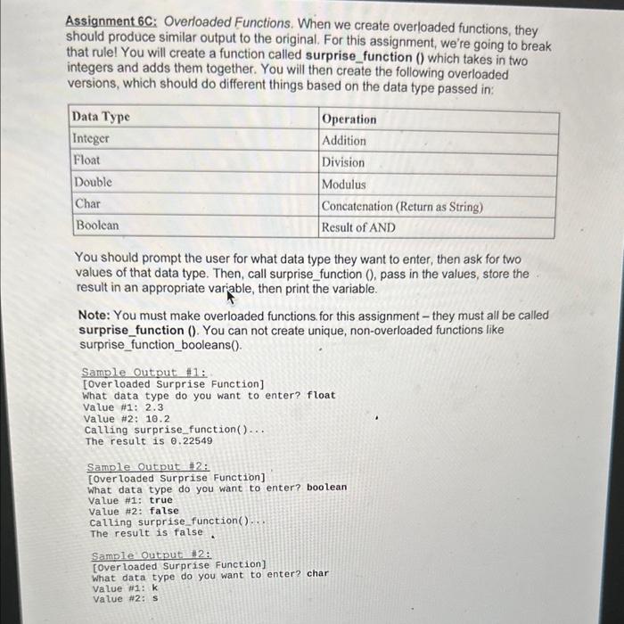 Solved Assignment 6c Overloaded Functions When We Create