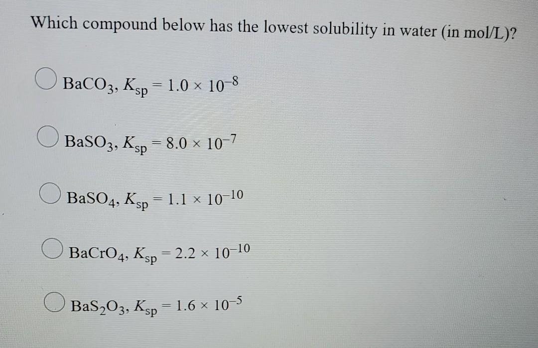 Solved Which compound below has the lowest solubility in | Chegg.com