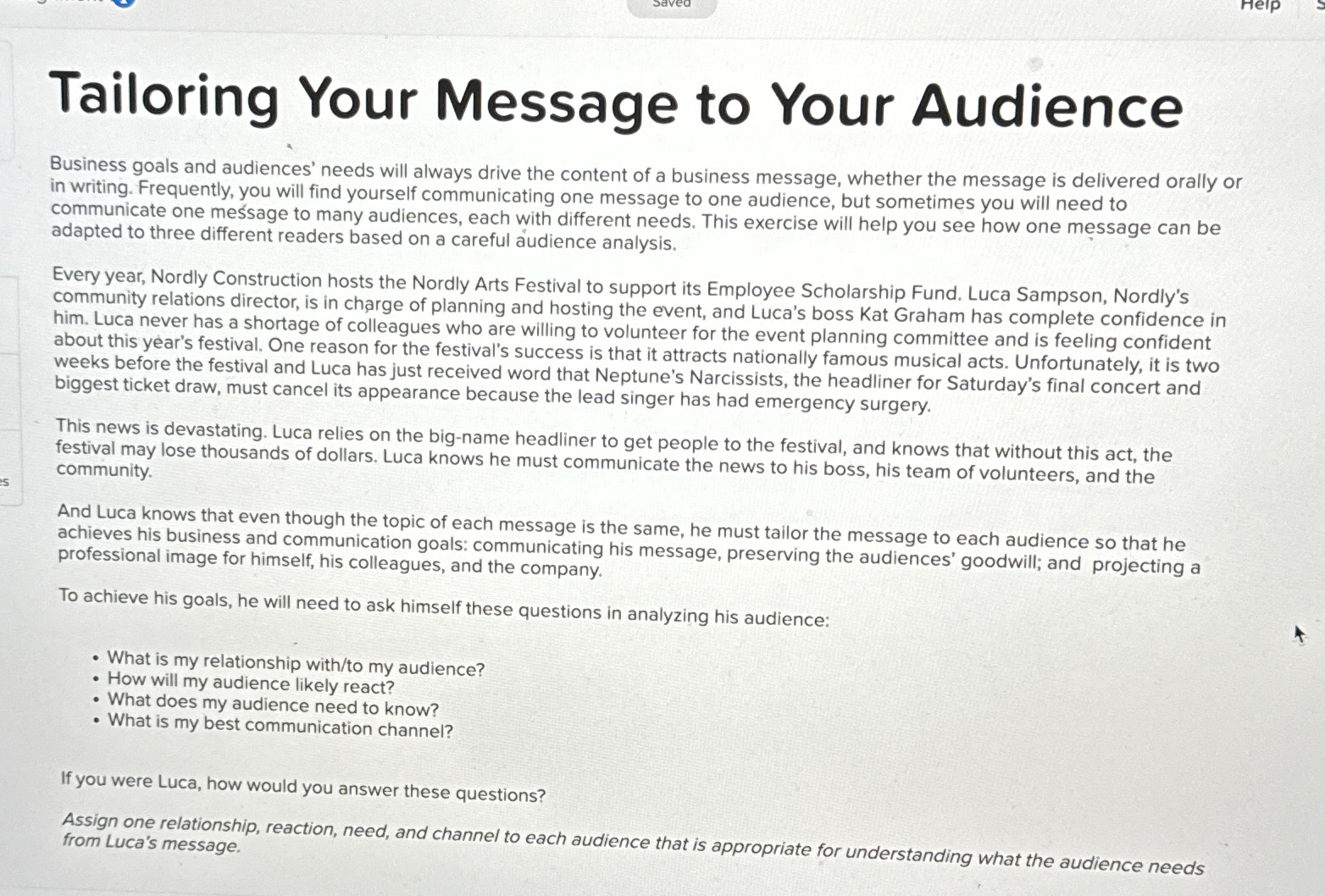 Solved Tailoring Your Message to Your AudienceBusiness goals | Chegg.com