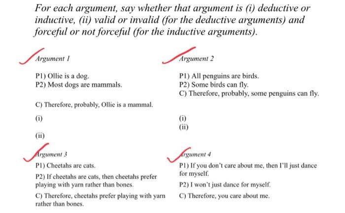 Solved For each argument, say whether that argument is (i) | Chegg.com