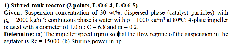 Solved Stirred-tank reactor (2 ﻿points, L.O.6.4, | Chegg.com