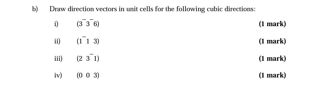 Solved b) Draw direction vectors in unit cells for the | Chegg.com