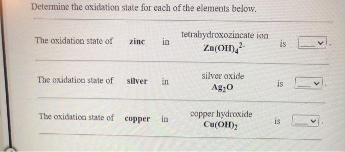 Solved Determine the oxidation state for each of the | Chegg.com