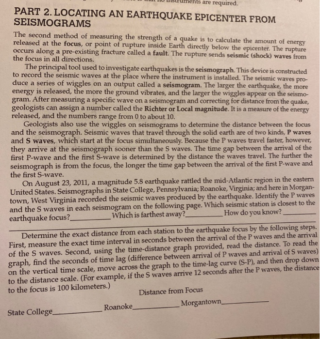 Solved 60 MANUAL FOR PLANET EARTH LABORATORY -Time Lag (S-P) | Chegg.com