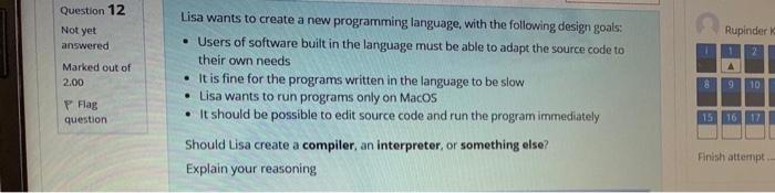 Solved Question 12 Lisa wants to create a new programming | Chegg.com