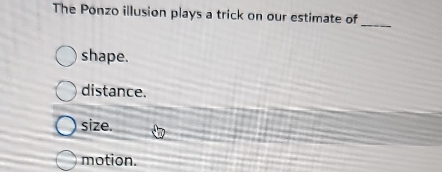 Solved The Ponzo illusion plays a trick on our estimate of | Chegg.com