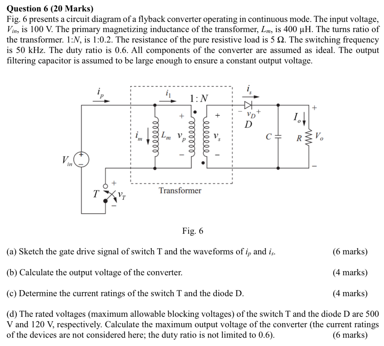 Solved Question 6 (20 ﻿Marks)Fig. 6 ﻿presents a circuit | Chegg.com