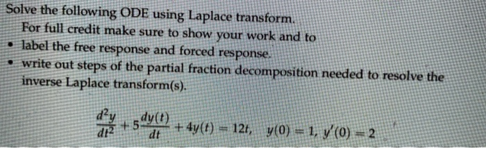 Solved Solve the following ODE using Laplace transform. For | Chegg.com