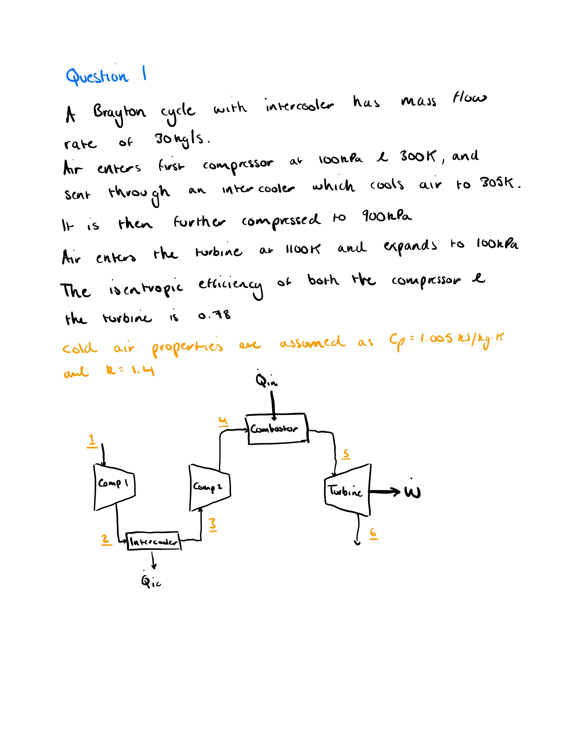 Solved Question 1A Brayton cycle with intercooler has mass | Chegg.com