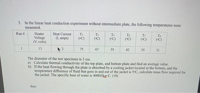 Solved 3. In the linear heat conduction experiment without | Chegg.com