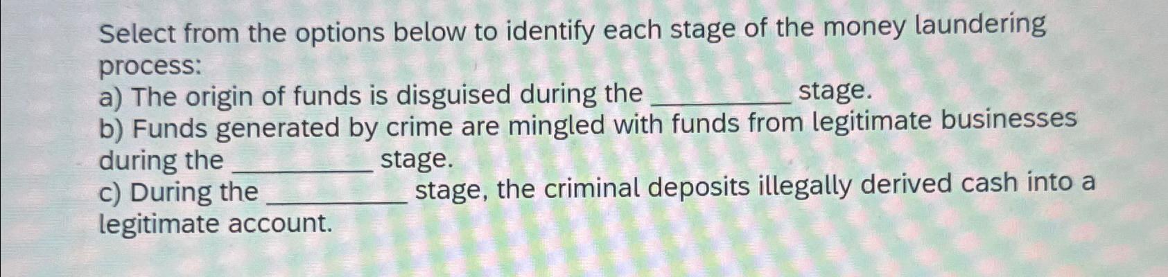 Solved Select from the options below to identify each stage | Chegg.com