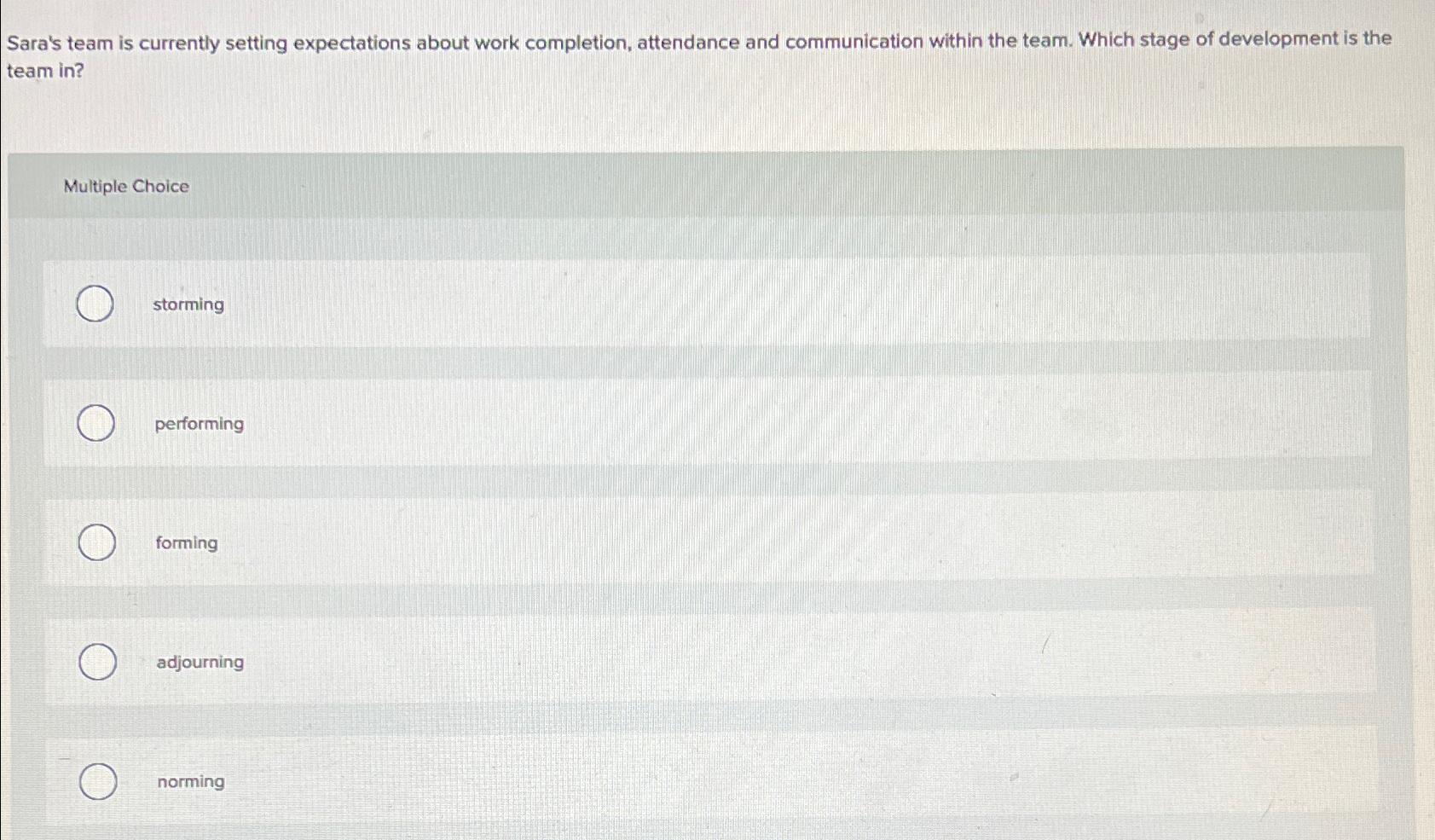 Solved Sara's team is currently setting expectations about | Chegg.com